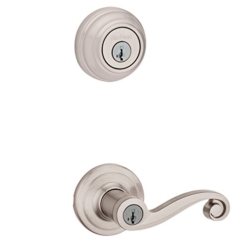 Kwikset Lido Keyed Entry Lever and Single Cylinder Deadbolt Combo Pack with Microban Antimicrobial Protection featuring SmartKey Security in Satin Nickel (99910-038)