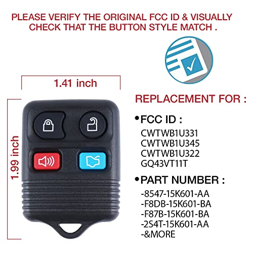 Car Keyless Entry Remote Key Fob Replacement for 1998-2014 Ford Mustang Focus Expedition Explorer (CWTWB1U345 GQ43VT11T ) 315MHz Set of 2