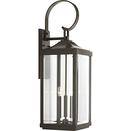 Gibbes Street Collection 3-Light Clear Beveled Glass New Traditional Outdoor Large Wall Lantern Light Antique Bronze