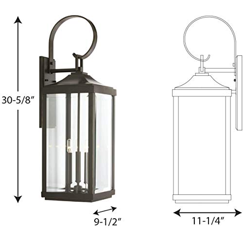 Gibbes Street Collection 3-Light Clear Beveled Glass New Traditional Outdoor Large Wall Lantern Light Antique Bronze