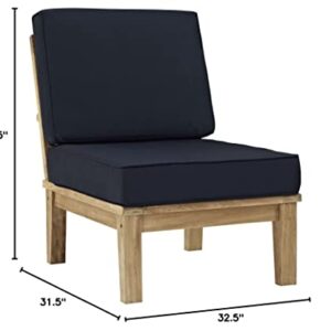 Modway Marina Premium Grade A Teak Wood Outdoor Patio Armless Chair, Natural Navy