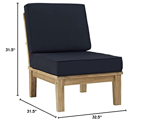 Modway Marina Premium Grade A Teak Wood Outdoor Patio Armless Chair, Natural Navy