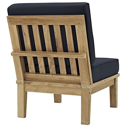 Modway Marina Premium Grade A Teak Wood Outdoor Patio Armless Chair, Natural Navy