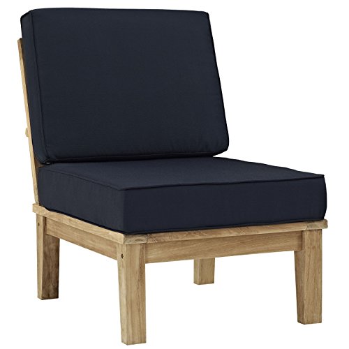 Modway Marina Premium Grade A Teak Wood Outdoor Patio Armless Chair, Natural Navy