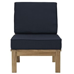 Modway Marina Premium Grade A Teak Wood Outdoor Patio Armless Chair, Natural Navy