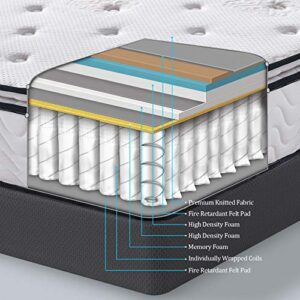 Jacia House King Mattress 11.4 Inches Pillow Top Pocket Spring Hybrid Mattress, Memory Foam Innerspring Firm Mattress -Bed in a Bag-King Mattress