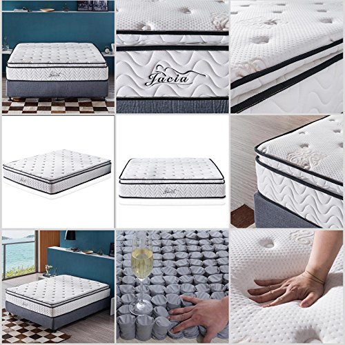 Jacia House King Mattress 11.4 Inches Pillow Top Pocket Spring Hybrid Mattress, Memory Foam Innerspring Firm Mattress -Bed in a Bag-King Mattress