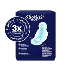 Always Maxi Feminine Pads For Women, Size 5 Extra Heavy Overnight Absorbency, Multipack, With Wings, Unscented, 36 Count x 3 Packs (108 Count total)