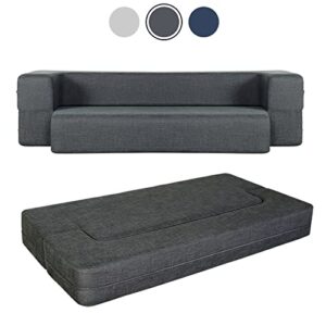 MAX WOTU 8 Inch Folding Bed Couch, Fold Out Couch Sofa Bed Memory Foam Futon Mattress Comfortable Sofa, Floor Couch Lounge for Compact Living Space Bedroom Guest, Queen Size, Dark Grey