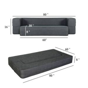 MAX WOTU 8 Inch Folding Bed Couch, Fold Out Couch Sofa Bed Memory Foam Futon Mattress Comfortable Sofa, Floor Couch Lounge for Compact Living Space Bedroom Guest, Queen Size, Dark Grey