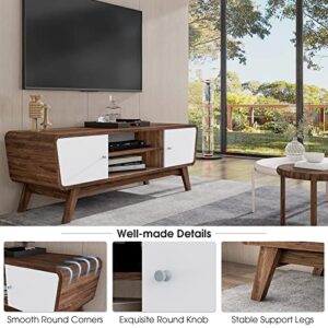 Tangkula Sliding Door TV Stand for TVs up to 55 Inch, Media Console Table with Adjustable Shelf & 2 Storage Cabinets, Modern Entertainment Center, Wooden TV Cabinet for Living Room (Walnut)