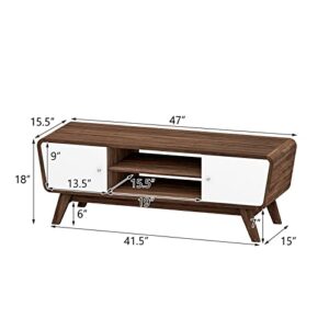 Tangkula Sliding Door TV Stand for TVs up to 55 Inch, Media Console Table with Adjustable Shelf & 2 Storage Cabinets, Modern Entertainment Center, Wooden TV Cabinet for Living Room (Walnut)