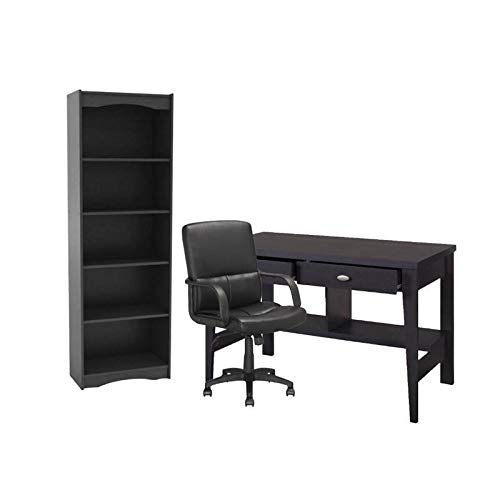 Home Square 3 Piece Office Set with Desk and Bookcase with Chair in Dark Tones