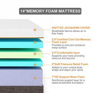 OYT King Size Mattress, 14" Inch Gel Memory Foam King Bed Mattress in a Box with CertiPUR-US Certified Foam for Sleep Supportive & Pressure Relief,Cloud-Like Experience