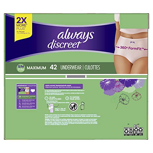 Always Discreet Incontinence Underwear for Women Maximum Absorbency, S/M, 42 Count