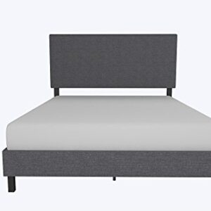 DHP Janford Upholstered Platform Bed with Modern Vertical Stitching on Rectangular Headboard, Queen, Gray Linen