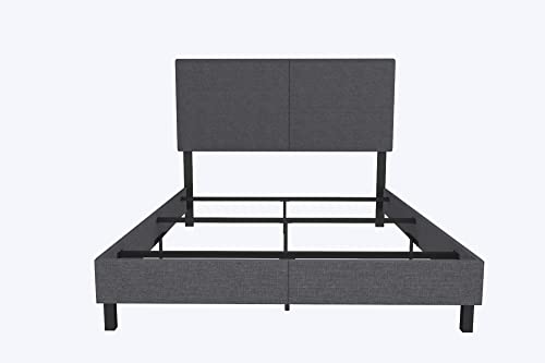 DHP Janford Upholstered Platform Bed with Modern Vertical Stitching on Rectangular Headboard, Queen, Gray Linen