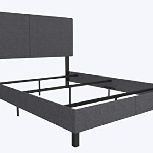 DHP Janford Upholstered Platform Bed with Modern Vertical Stitching on Rectangular Headboard, Queen, Gray Linen