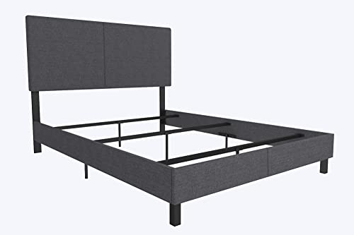 DHP Janford Upholstered Platform Bed with Modern Vertical Stitching on Rectangular Headboard, Queen, Gray Linen