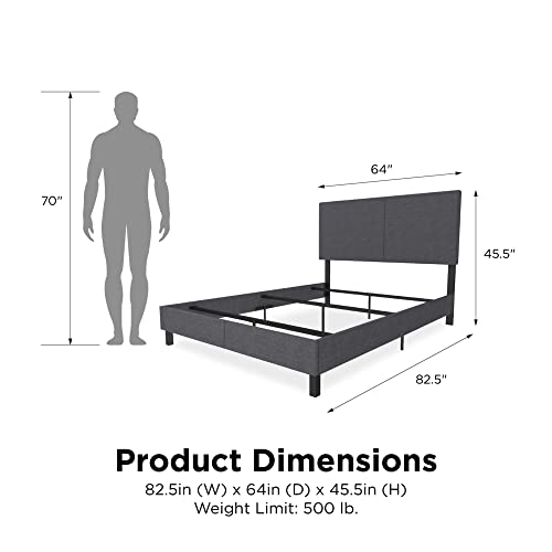 DHP Janford Upholstered Platform Bed with Modern Vertical Stitching on Rectangular Headboard, Queen, Gray Linen