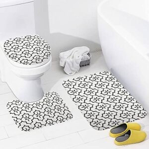 my little nest 3 piece bath rugs mat set geometry white and black trellis soft foam bath mat non slip bathroom rugs washable contour mat and lid cover