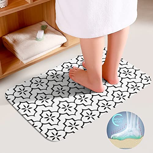 My Little Nest 3 Piece Bath Rugs Mat Set Geometry White and Black Trellis Soft Foam Bath Mat Non Slip Bathroom Rugs Washable Contour Mat and Lid Cover