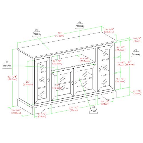 Walker Edison Traditional Wood TV Stand for TV's up to 56" Living Room Storage Flat Screen Universal TV Console Living Room Shelves Entertainment Center, 52 Inch, White