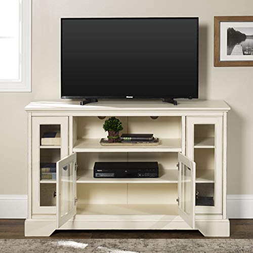 Walker Edison Traditional Wood TV Stand for TV's up to 56" Living Room Storage Flat Screen Universal TV Console Living Room Shelves Entertainment Center, 52 Inch, White