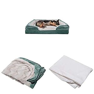 furhaven pet bundle – jumbo plus celadon green memory foam plush & velvet waves perfect comfort sofa, extra dog bed cover, & water-resistant mattress liner for dogs & cats