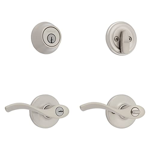 Kwikset 690BL 15 CP Single Cylinder Deadbolt Combo Pack with Balboa Entry Lever in Satin Nickel