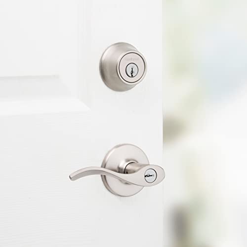 Kwikset 690BL 15 CP Single Cylinder Deadbolt Combo Pack with Balboa Entry Lever in Satin Nickel