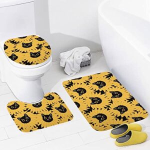 my little nest 3 piece bath rugs mat set sunflower funny black cat soft foam bath mat non slip bathroom rugs washable contour mat and lid cover