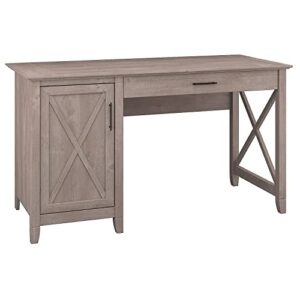 bush furniture key west collection 54w single pedestal desk in washed gray