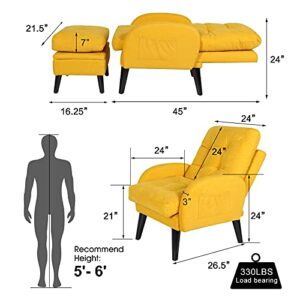 ELUCHANG Accent Chair with Ottoman Storage,Comfort Armchair with Adjustable Backrest and Side Pocket,Fabric Sofa Chair for Living Room Bedroom Office Lounge