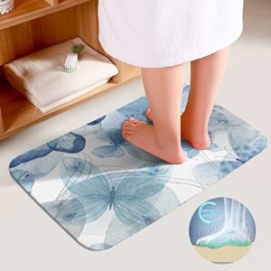 My Little Nest 3 Piece Bath Rugs Mat Set Abstract Vintage Blue Butterflies Soft Foam Bath Mat Non Slip Bathroom Rugs Washable Contour Mat and Lid Cover