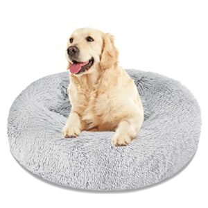 calming dog bed cat bed, washable round dog bed – 23/30/36 inches anti-slip faux fur donut cuddler cat bed for small medium large dogs – fits up to 25/45/100 lbs – waterproof bottom