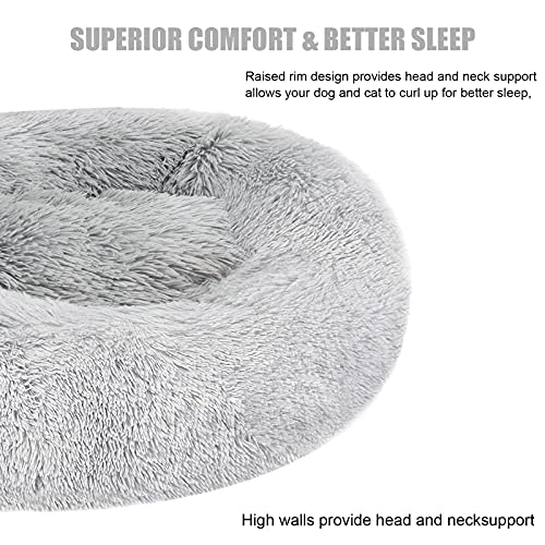 Calming Dog Bed Cat Bed, Washable Round Dog Bed - 23/30/36 inches Anti-Slip Faux Fur Donut Cuddler Cat Bed for Small Medium Large Dogs - Fits up to 25/45/100 lbs - Waterproof Bottom