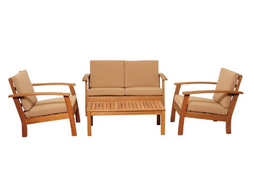 Kevin Amazonia Murano 4-Piece Patio Seating Se SC KINGS4DEEP_KH | Eucalyptus Wood | Ideal for Outdoors and Poolside, 118Lx42Wx36H, Khaki