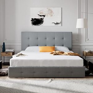 Allewie Queen Upholstered Platform Storage Bed Frame with 4 Drawers & Adjustable Headboard, Square Stitched Button Tufted Design, Mattress Foundation, Light Grey