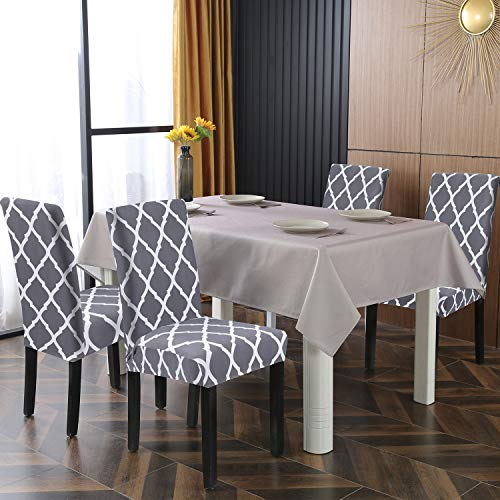 SearchI Dining Room Chair Covers Set of 6, Stretch Spandex Kitchen Chair Slipcovers Removable Washable Geometric Parsons Chair Covers Protector for Dining Room, Hotel, Ceremony (Gray+White)