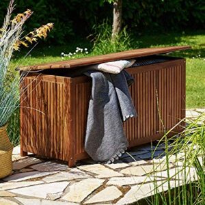 cucunu Outdoor Storage Box 65 Gallon Wooden Deck Boxes for Patio Garden Pool 46x20x24 Inch Waterproof Wood Chest Large Container