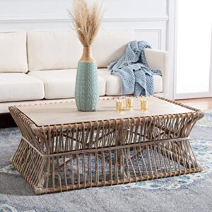 safavieh home collection gensho rattan coffee table, white/grey wash