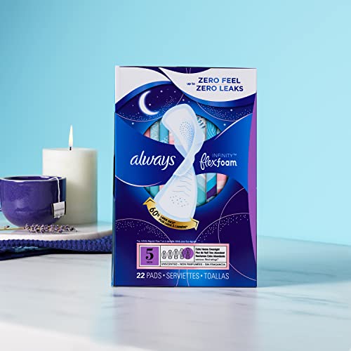 Always Infinity Feminine Pads For Women, Size 5 Extra Heavy Overnight Absorbency, Multipack, With Flexfoam, With Wings, Unscented, 22 Count x 3 Packs (66 Count total)