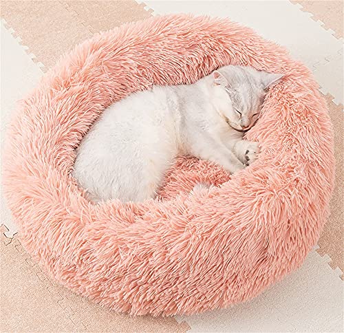 Gavenia Cat Beds for Indoor Cats -20’’x20’’Washable Donut Cat and Dog Bed,Soft Plush Pet Cushion,Waterproof Bottom,Fluffy Dog and Cat Calming and Self Warming Bed for Sleep Improvement,Light Pink