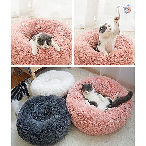 Gavenia Cat Beds for Indoor Cats -20’’x20’’Washable Donut Cat and Dog Bed,Soft Plush Pet Cushion,Waterproof Bottom,Fluffy Dog and Cat Calming and Self Warming Bed for Sleep Improvement,Light Pink