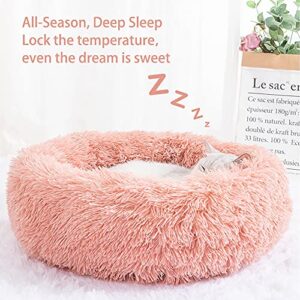 Gavenia Cat Beds for Indoor Cats -20’’x20’’Washable Donut Cat and Dog Bed,Soft Plush Pet Cushion,Waterproof Bottom,Fluffy Dog and Cat Calming and Self Warming Bed for Sleep Improvement,Light Pink