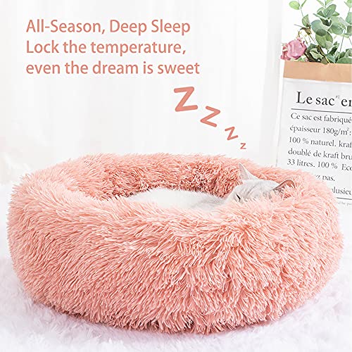 Gavenia Cat Beds for Indoor Cats -20’’x20’’Washable Donut Cat and Dog Bed,Soft Plush Pet Cushion,Waterproof Bottom,Fluffy Dog and Cat Calming and Self Warming Bed for Sleep Improvement,Light Pink