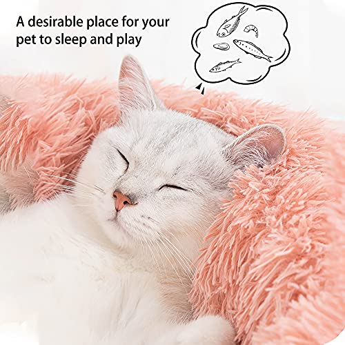 Gavenia Cat Beds for Indoor Cats -20’’x20’’Washable Donut Cat and Dog Bed,Soft Plush Pet Cushion,Waterproof Bottom,Fluffy Dog and Cat Calming and Self Warming Bed for Sleep Improvement,Light Pink