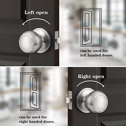 Probrico Brushed Nickel Passage Door Knobs Round Handles for Hall or Closet Knobs Keyless Hardware, 5 Pack