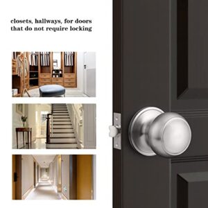 Probrico Brushed Nickel Passage Door Knobs Round Handles for Hall or Closet Knobs Keyless Hardware, 5 Pack